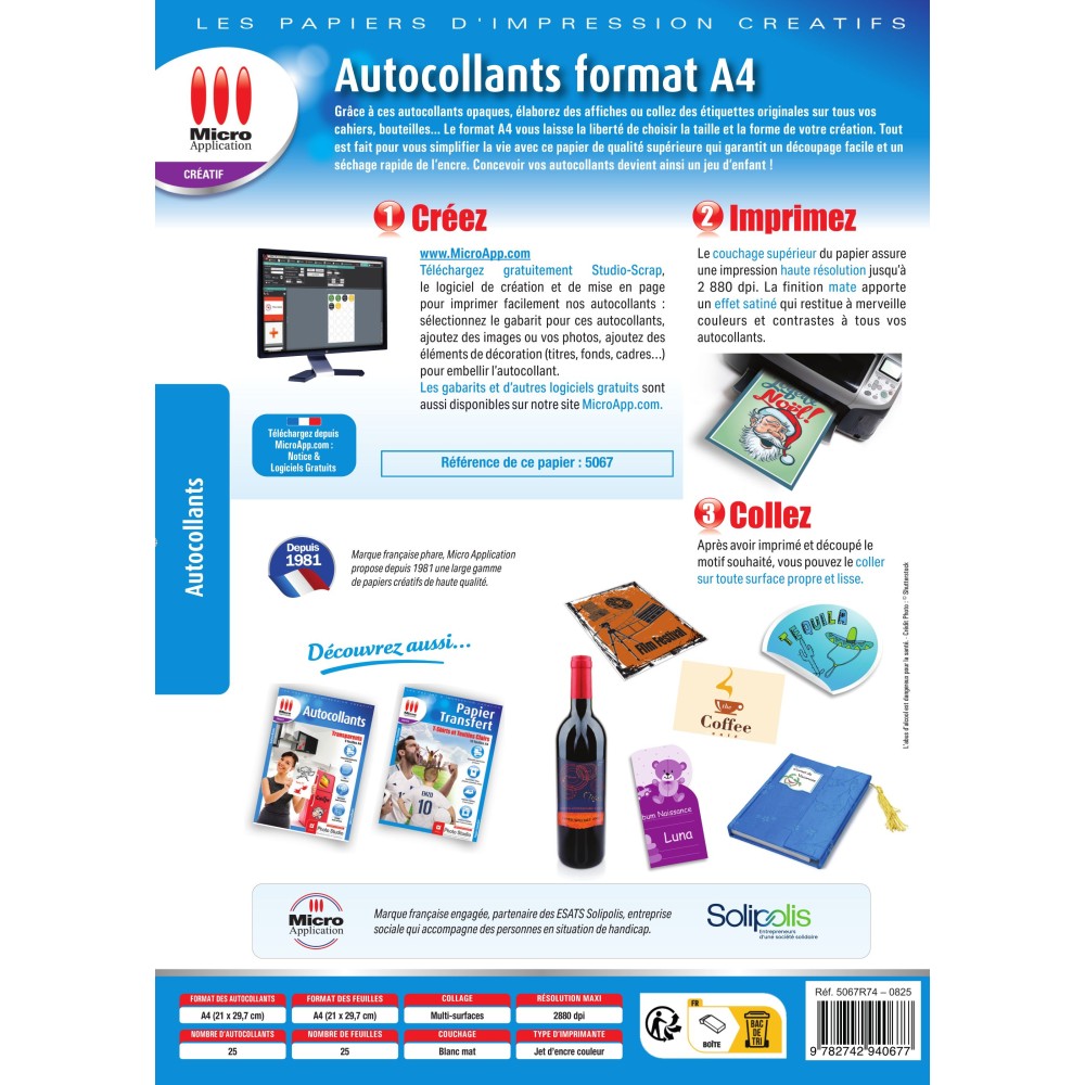 Feuilles autocollantes A4 blanches mates – 25 feuilles imprimables jet ...